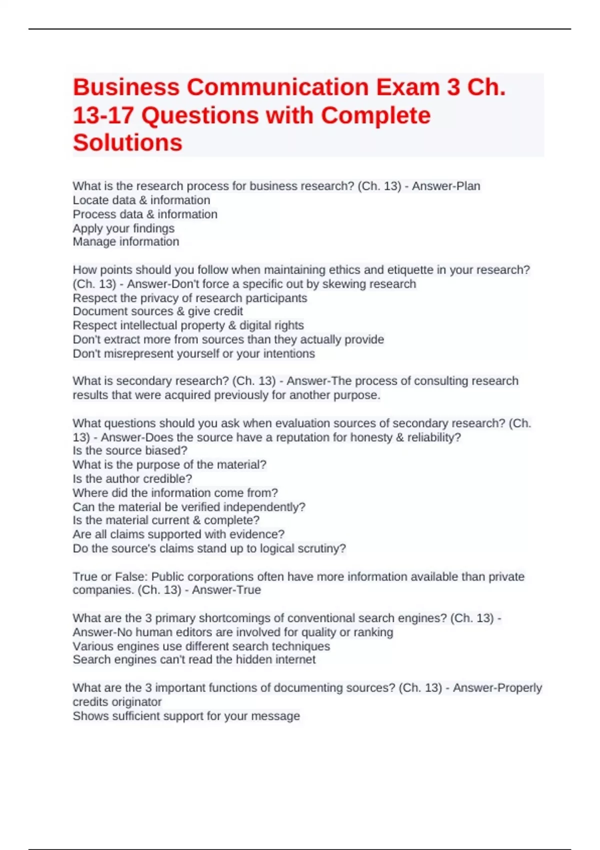 Business Communication Exam 3 Ch. 13-17 Questions with Complete ...