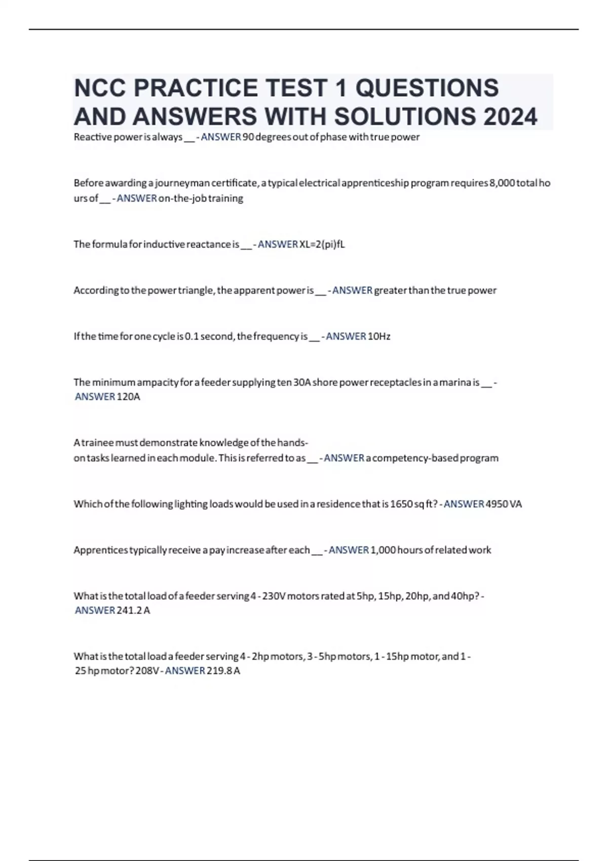 NCC PRACTICE TEST 1 QUESTIONS AND ANSWERS WITH SOLUTIONS 2024 - NCC ...