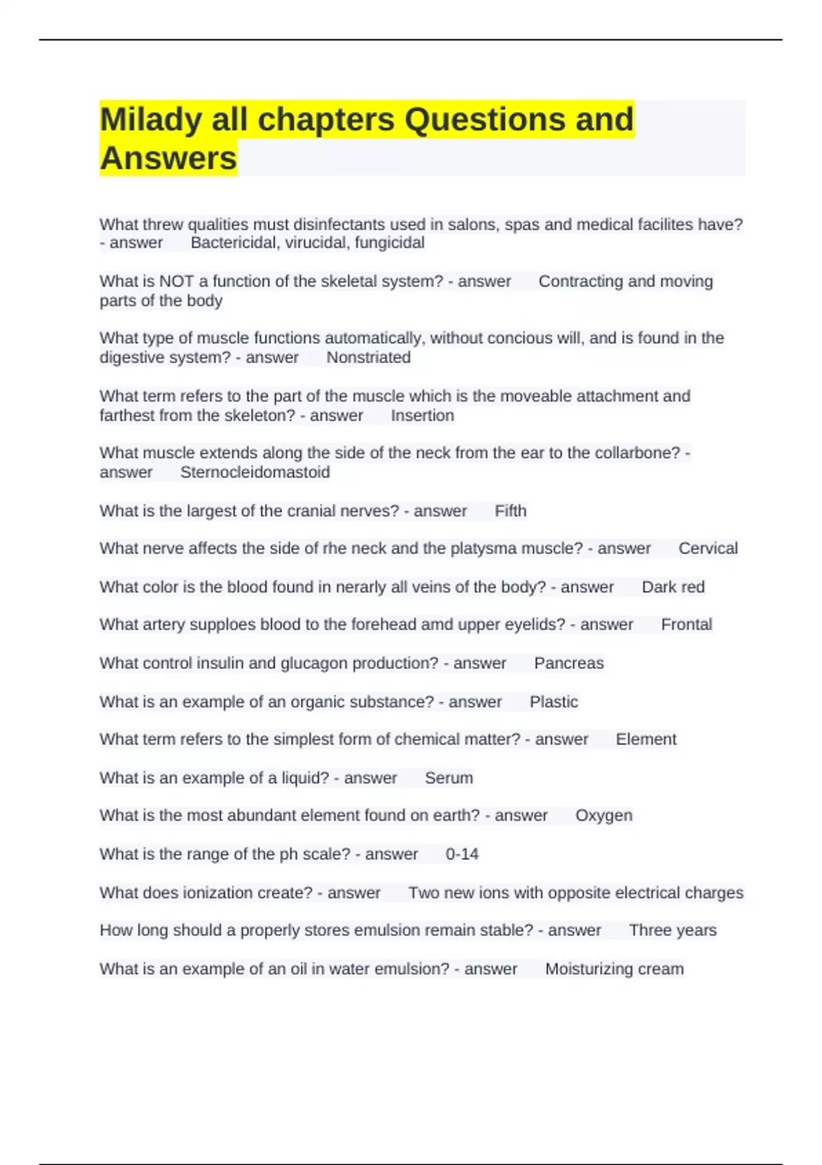 Milady all chapters Questions and Answers - Milady - Stuvia US
