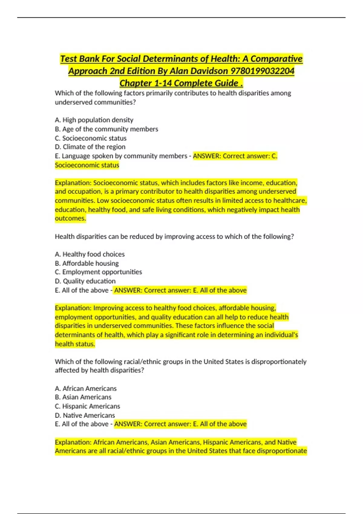 Social Determinants of Health - Social Determinants of Health - Stuvia US