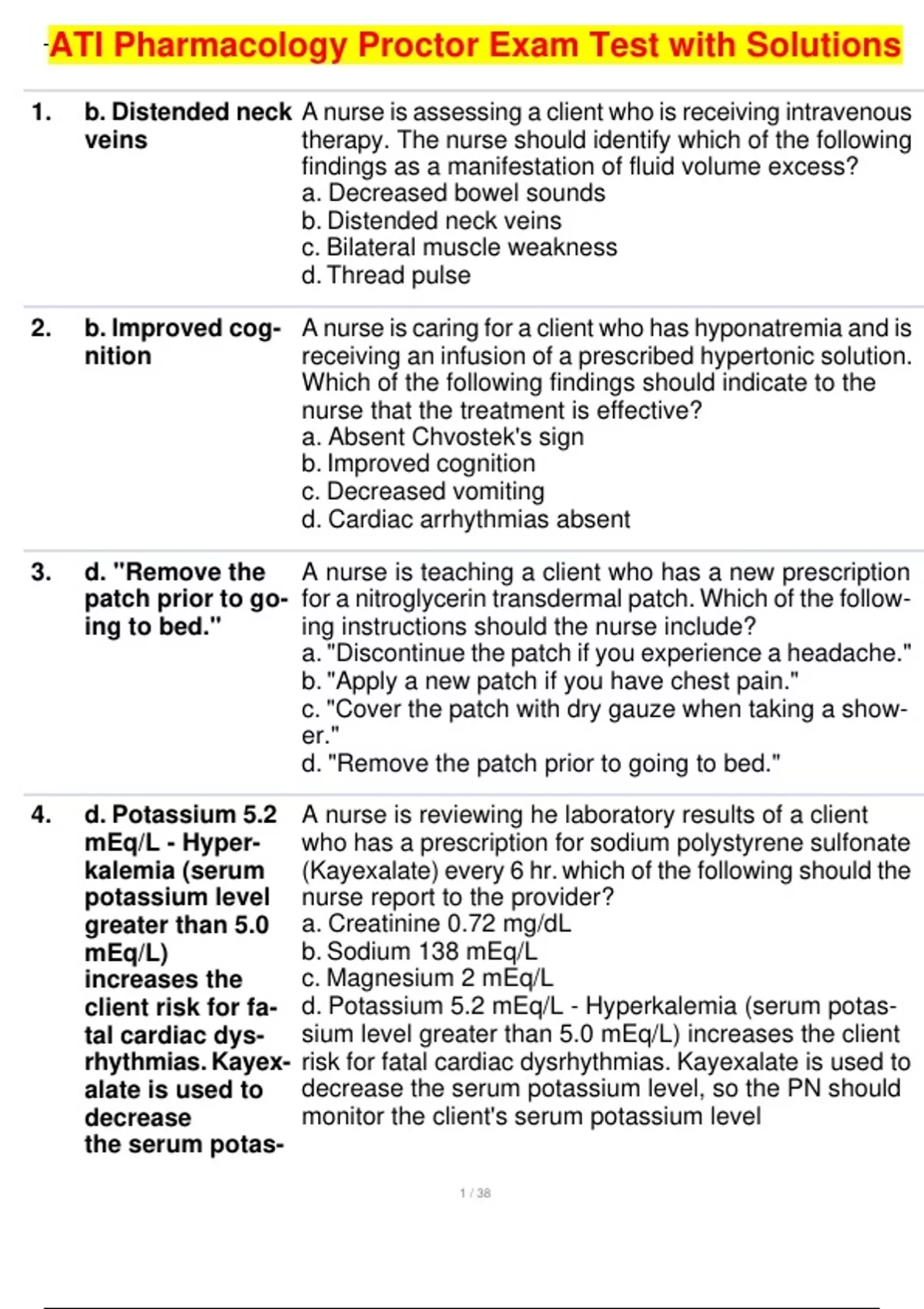 ATI Pharmacology Proctor Exam Test with Solutions - ATI Pharmacology ...