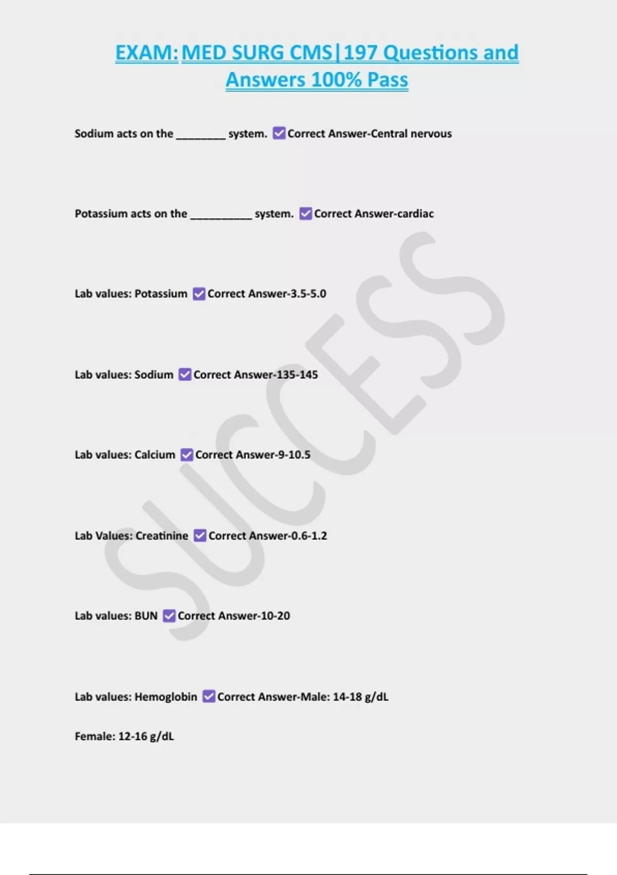 EXAM:MED SURG CMS|197 Questions and Answers 100% Pass - CMS - Stuvia US