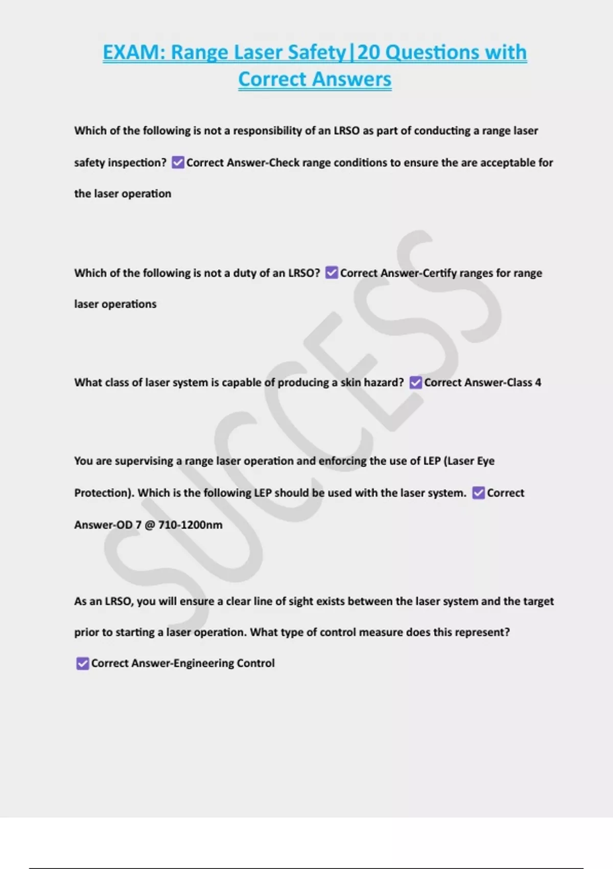 EXAM: Range Laser Safety|20 Questions with Correct Answers - Laser ...