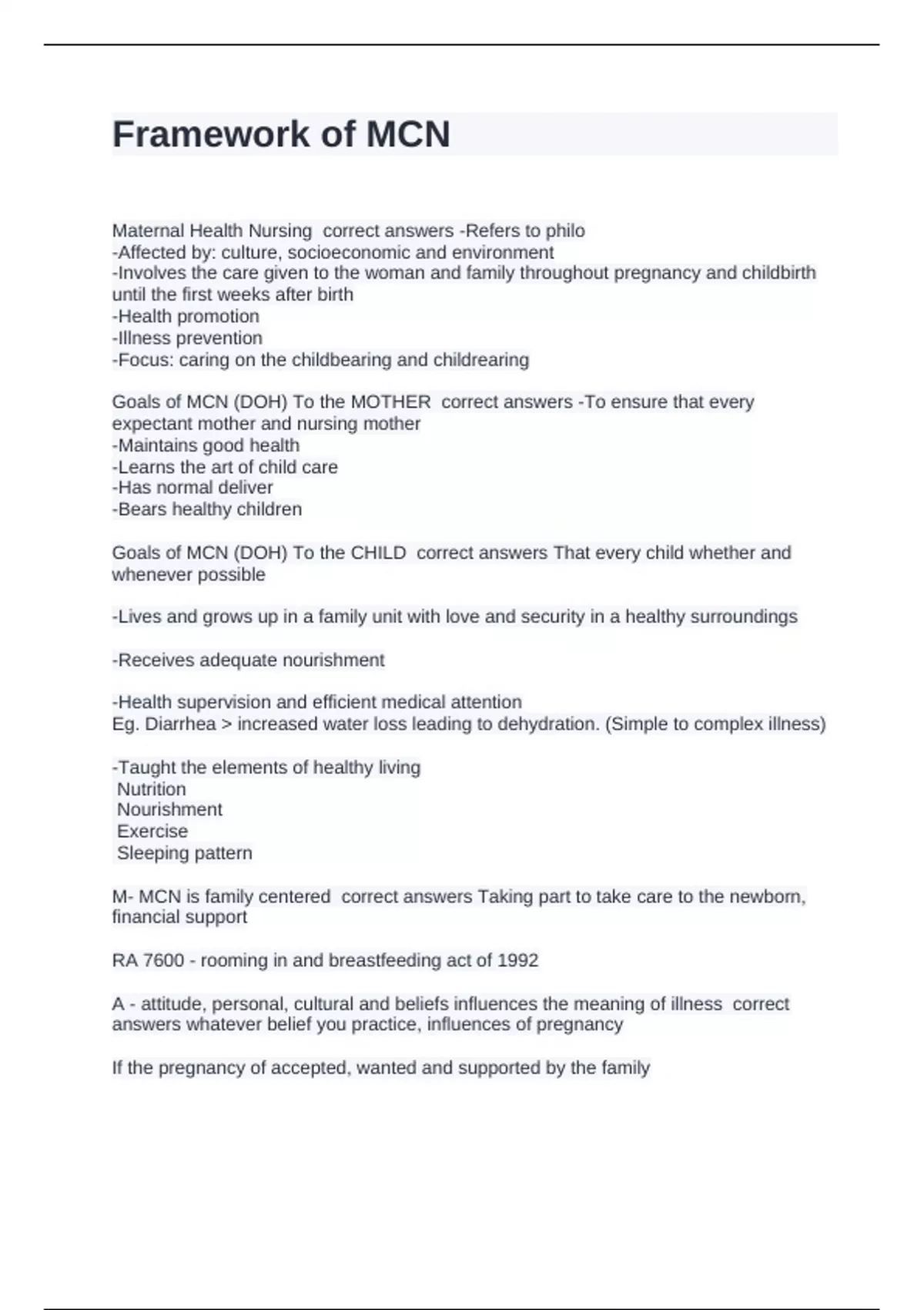 Framework of MCN EXAM WITH CORRECT ANSWERS 2024 - Framework of MCN ...