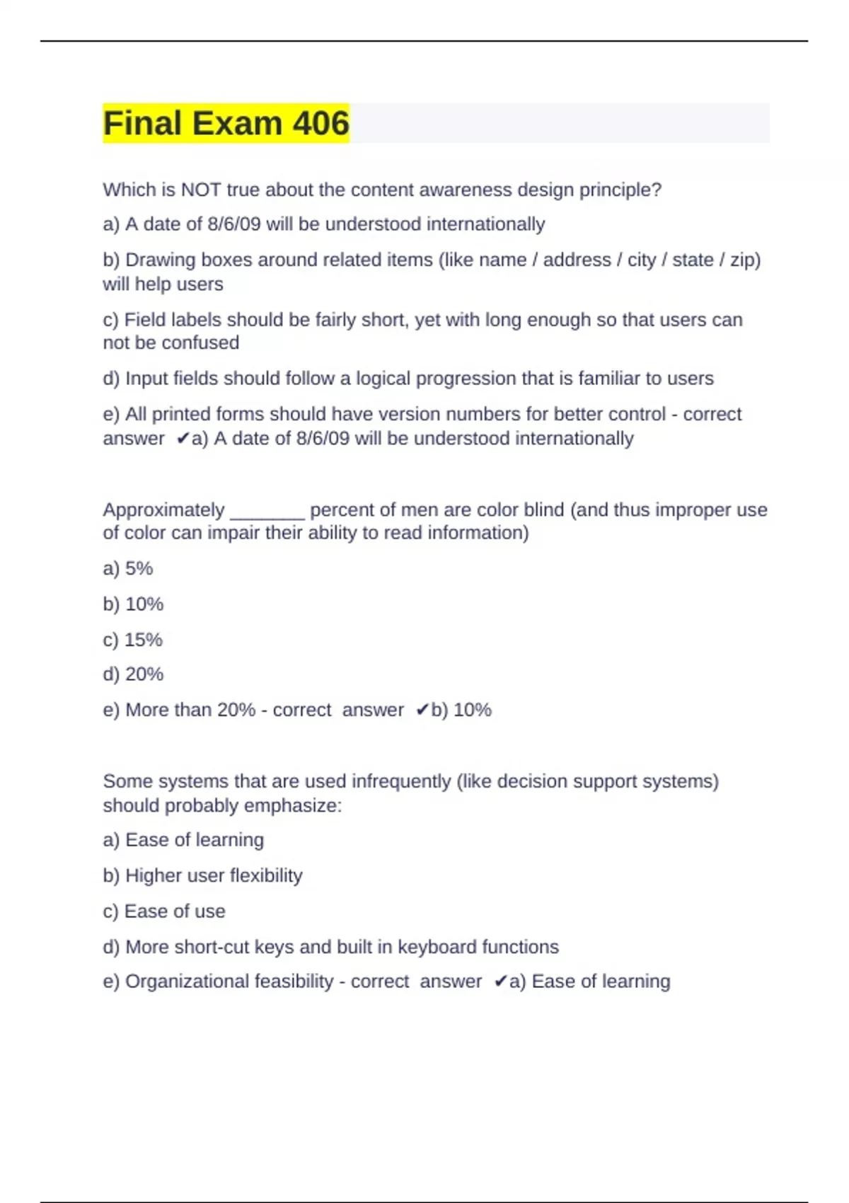 Final Exam 406 Question and answers 100% correct 2024 - Csc - Stuvia US