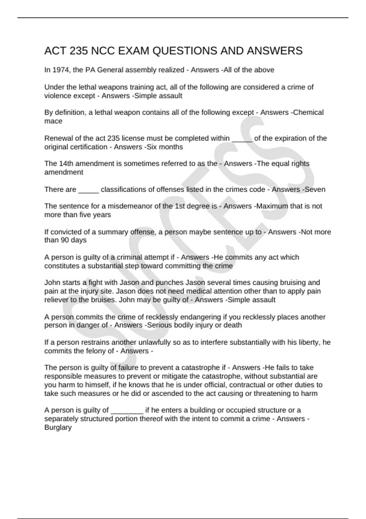 ACT 235 NCC EXAM QUESTIONS AND ANSWERS - ACT 235 NCC - Stuvia US