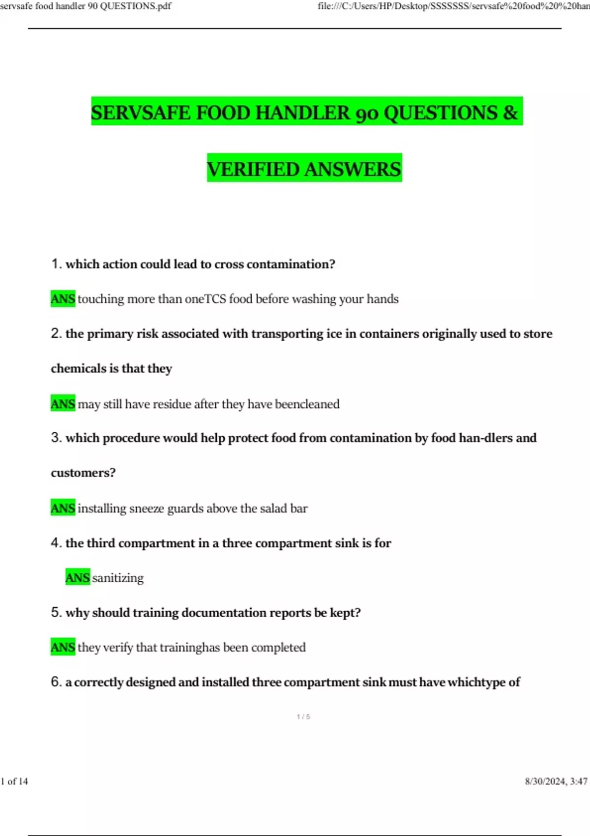 Servsafe Food Handler Exams BUNDLED ServSafe Food Handler Final Exam ...