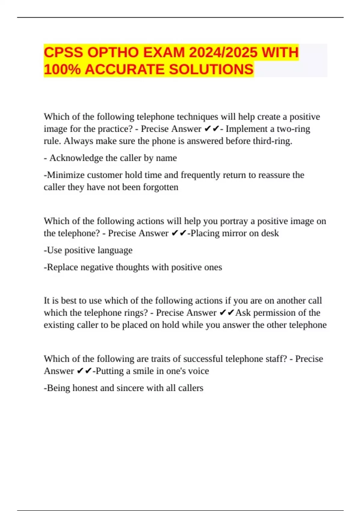 CPSS OPTHO EXAM 2024/2025 WITH 100% ACCURATE SOLUTIONS - CPSS OPTHO ...