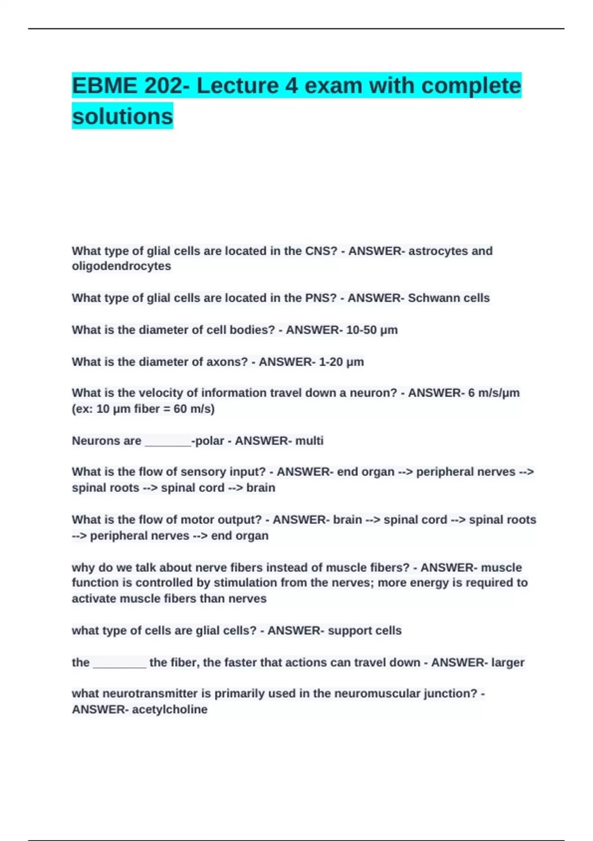 EBME 202 with complete solutions - Stuvia US