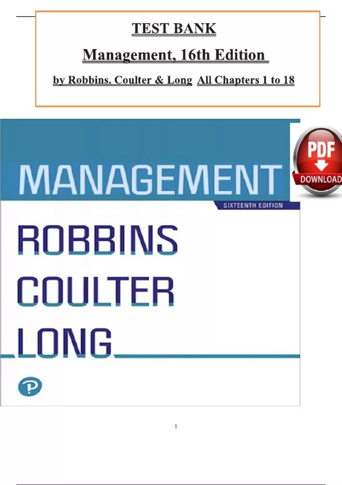TEST BANK - Management, 16th Edition by Robbins. Coulter & Long, , All ...