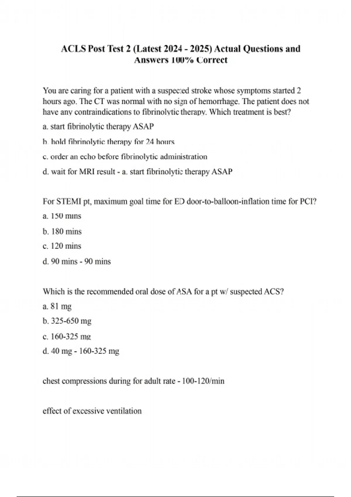 2025 Complete ACLS Tests ( ACLS Post test 1 , 2, 3 , PreTest )(ACTUAL ...