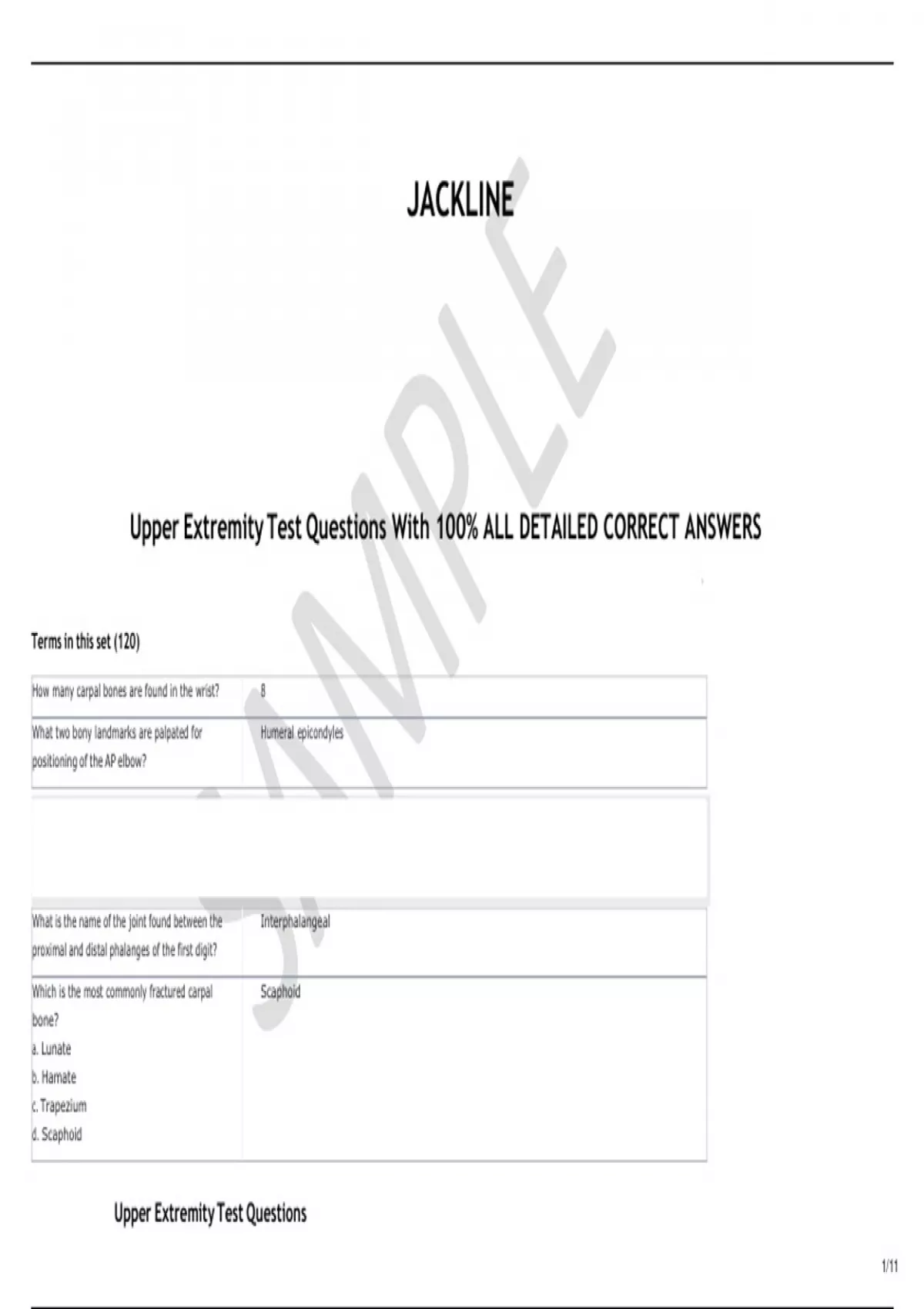 Upper Extremity Test Questions With 100% ALL DETAILED CORRECT ANSWERS ...