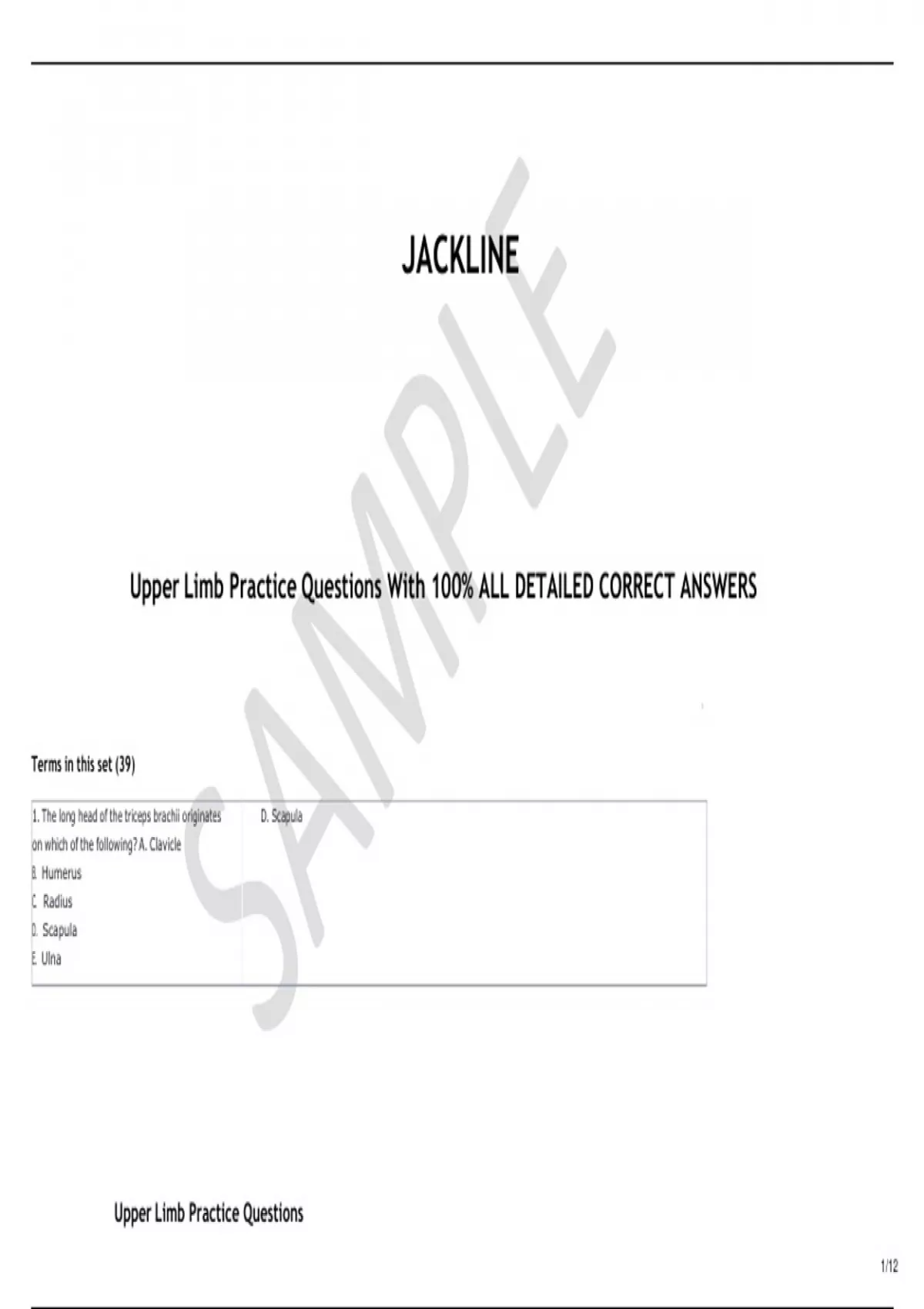 Upper Limb Practice Questions With 100% ALL DETAILED CORRECT ANSWERS ...