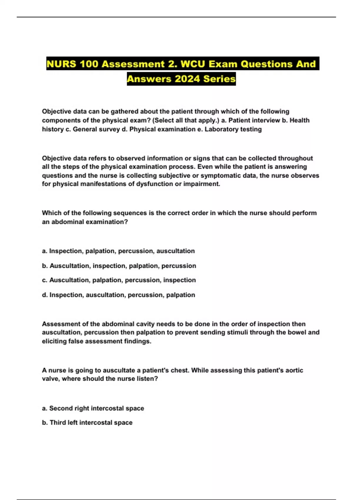 NURS 100 Assessment 2. WCU Exam Questions And Answers 2024 Series ...