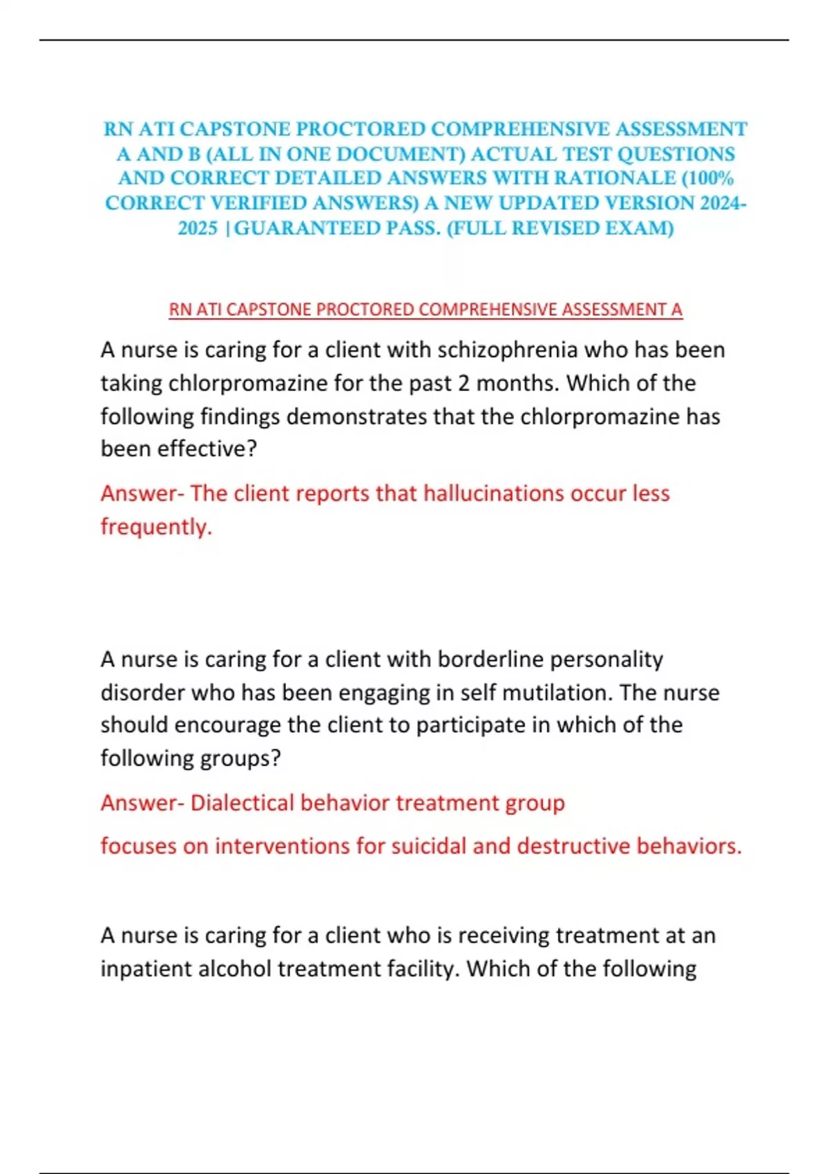 RN ATI CAPSTONE PROCTORED COMPREHENSIVE ASSESSMENT A AND B (ALL IN ONE ...