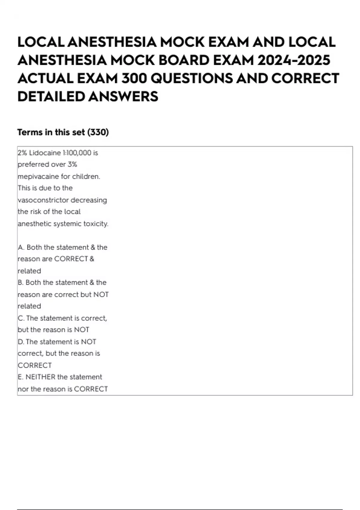 LOCAL ANESTHESIA MOCK EXAM AND LOCAL ANESTHESIA MOCK BOARD EXAM ACTUAL ...