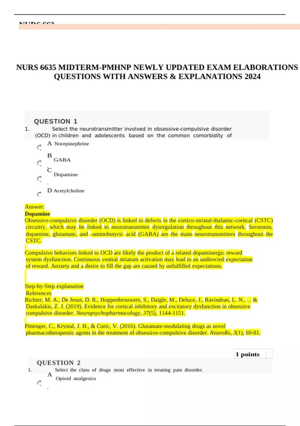 NURS 6635 MIDTERM-PMHNP NEWLY UPDATED EXAM ELABORATIONS QUESTIONS WITH ANSWERS & EXPLANATIONS ...