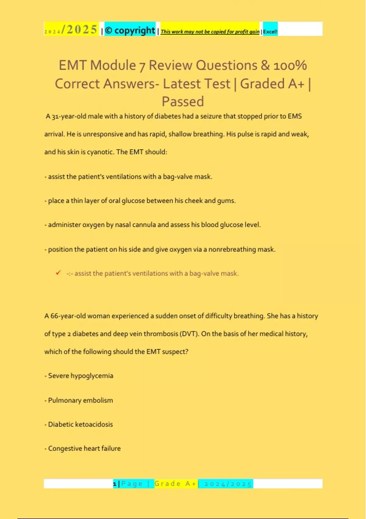 Emt Module 7 Review Questions And 100 Correct Answers Latest Test Graded A Passed Emt