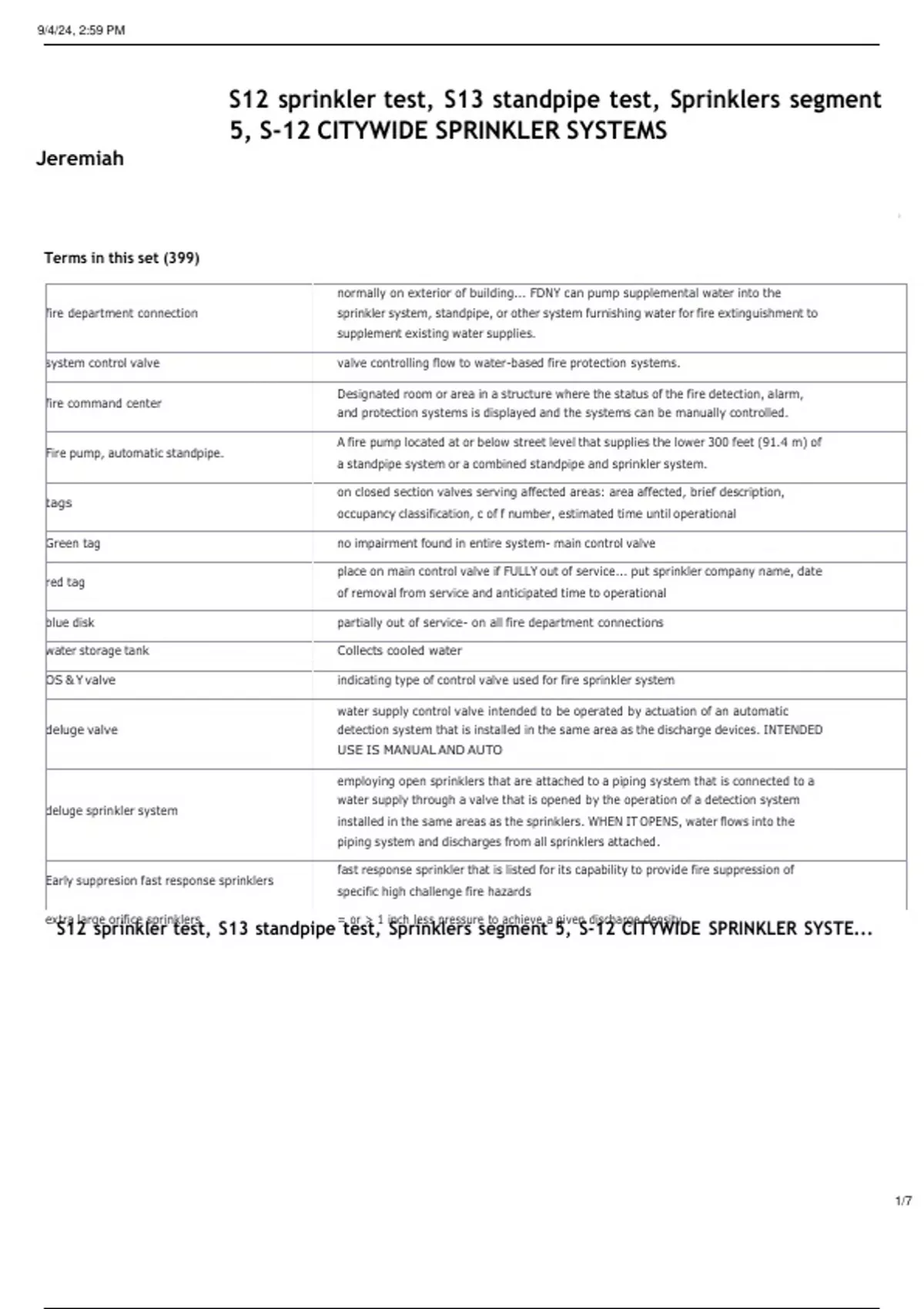 S12 sprinkler test, S13 standpipe test, Sprinklers segment 5, S-12 ...