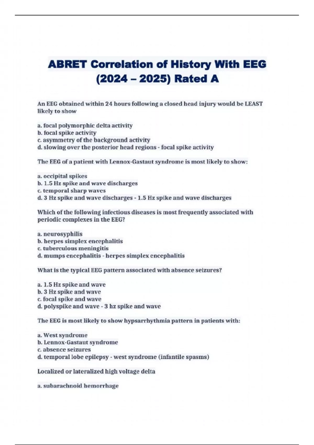 ABRET Correlation of History With EEG (2024 – 2025) Rated A - ABRET ...