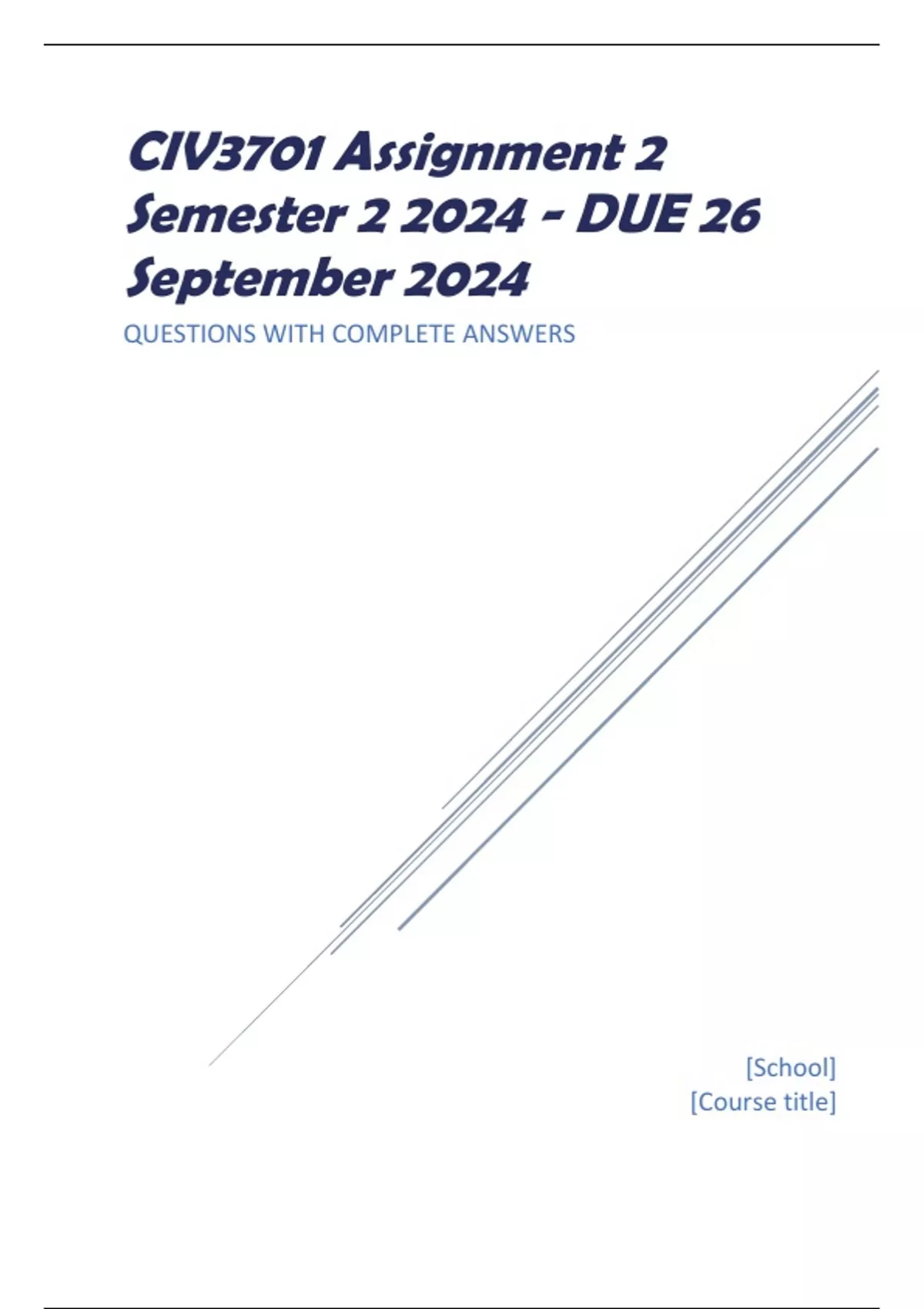 CIV3701 Assignment 2 Semester 2 2024 - DUE 26 September 2024 - CIV3701 ...