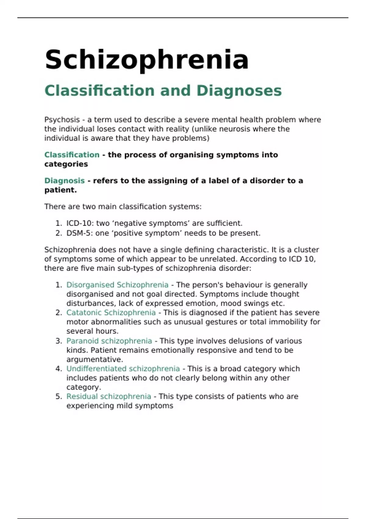 Summary AQA a-level psychology schizophrenia revision notes ...