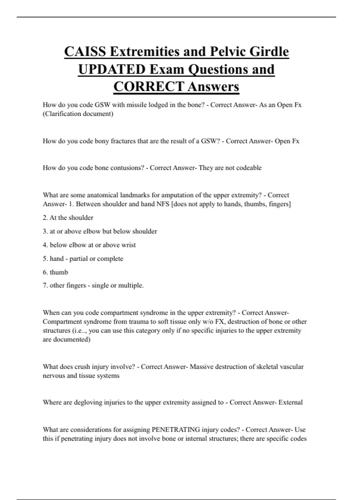CAISS Extremities and Pelvic Girdle UPDATED Exam Questions and CORRECT ...