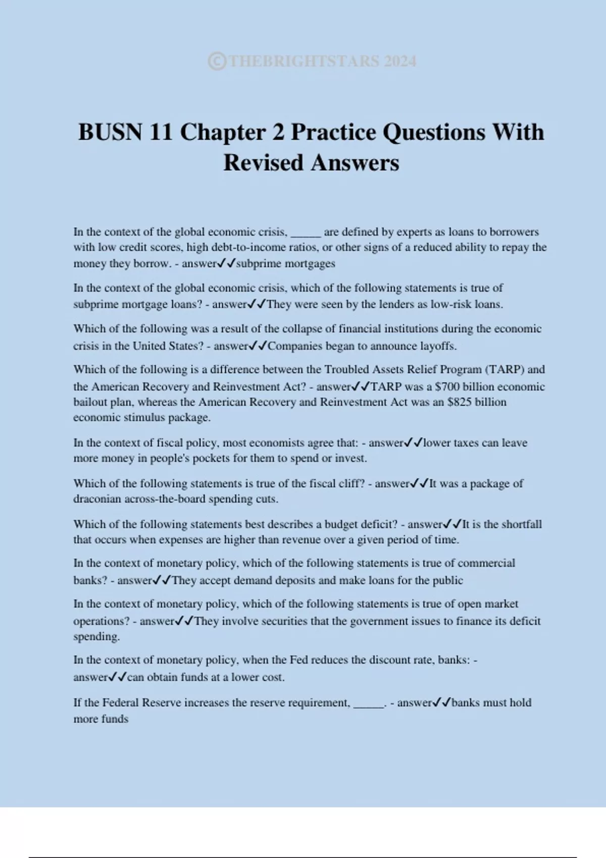 BUSN 11 Chapter 2 Practice Questions With Revised Answers - BUSN 11 ...