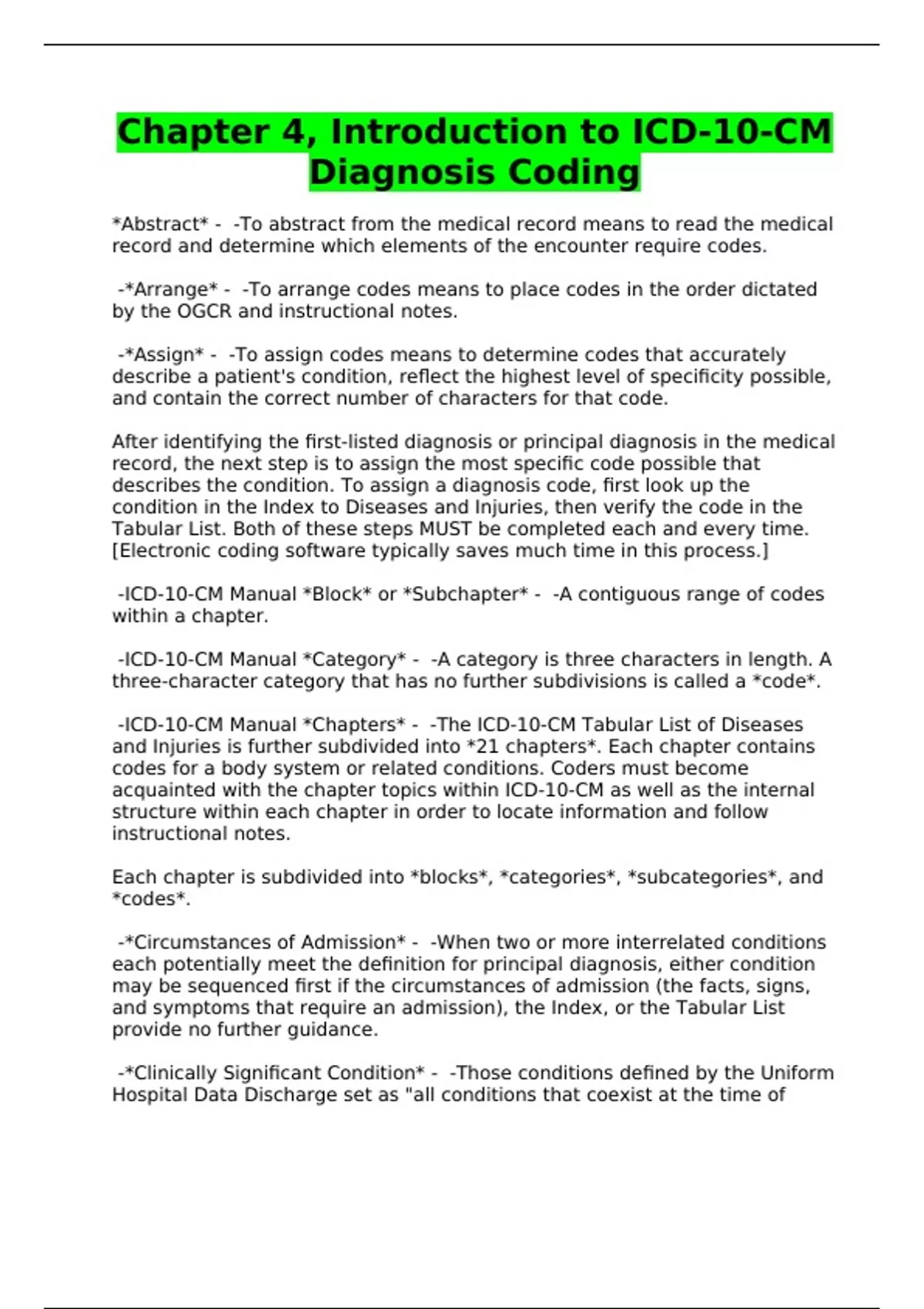 Chapter 4, Introduction to ICD-10-CM Diagnosis Coding - Chapter 4, Introduction to ICD-10-CM ...