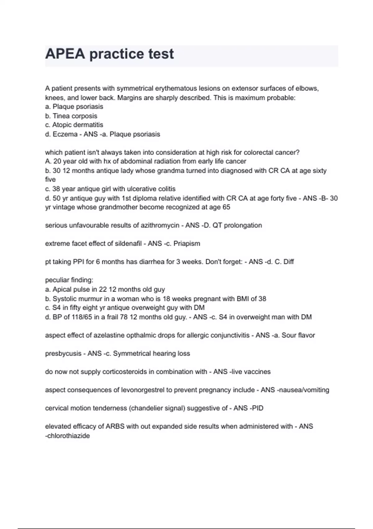 APEA EXAM QUESTIONS AND ANSWERS - Stuvia US