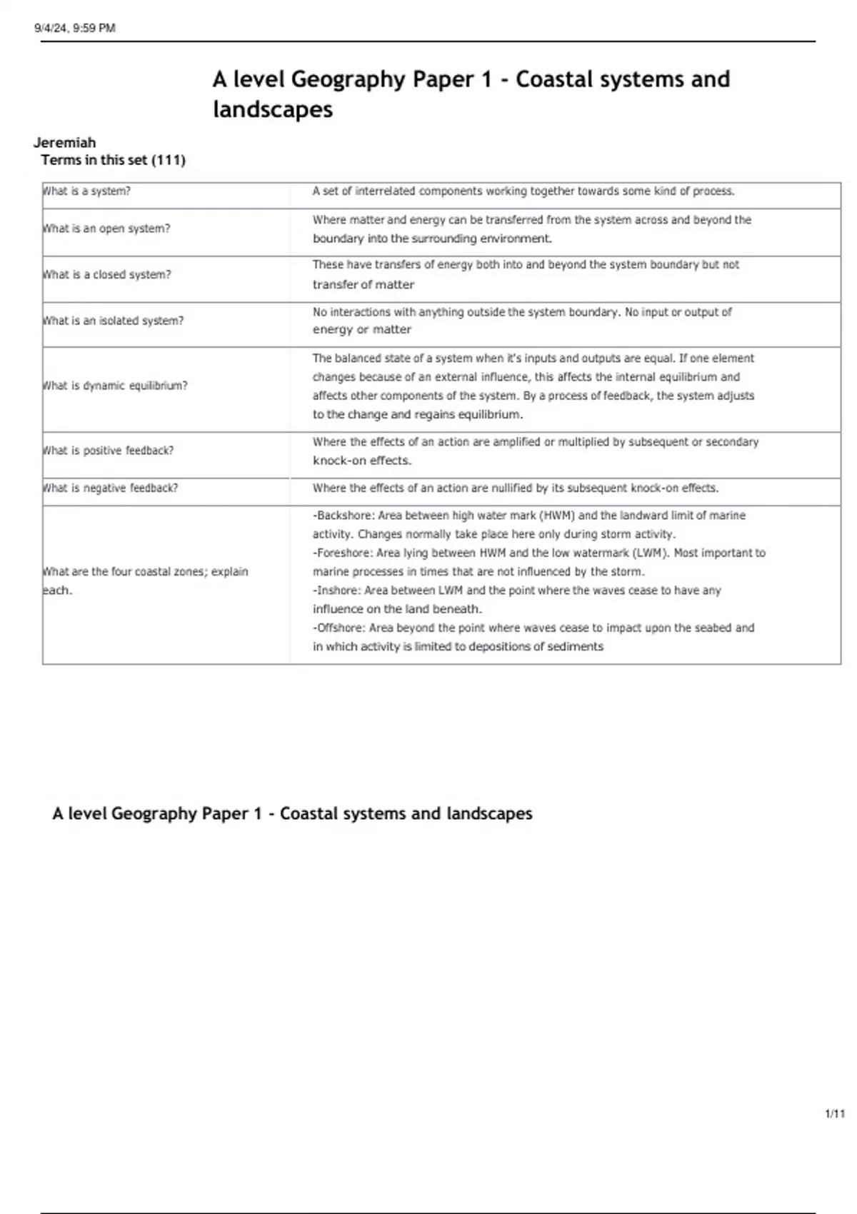 A level Geography Paper 1 - Coastal systems and landscapes Questions ...