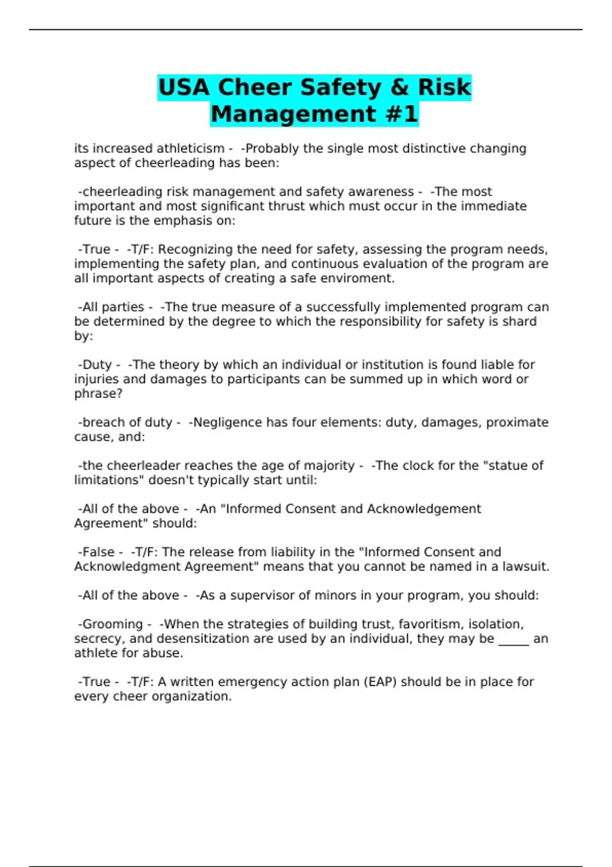 USA Cheer Safety & Risk Management #1 - USA Cheer Safety & Risk ...