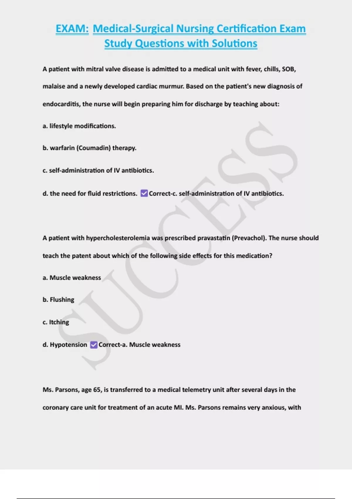 EXAM: Medical-Surgical Nursing Certification Exam Study Questions with ...