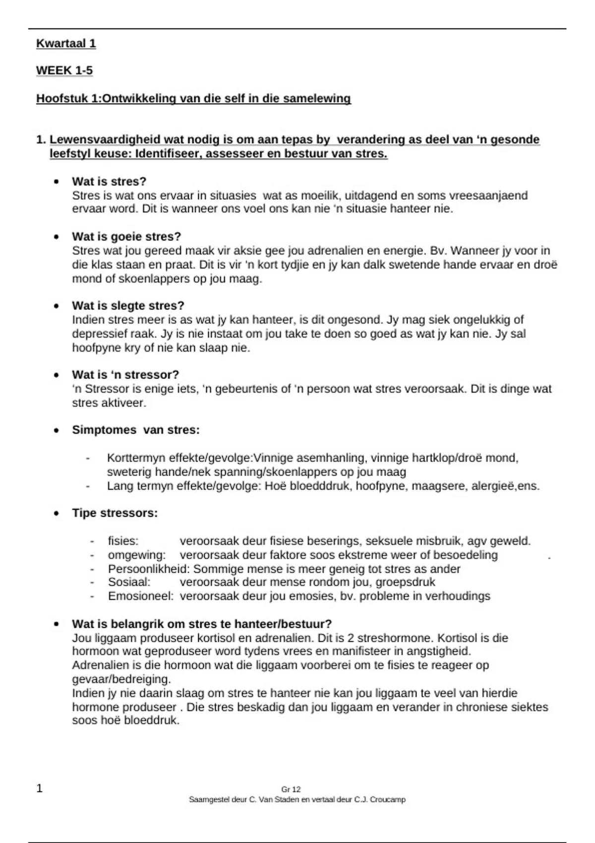 Summary Lewensoriëntering Gr12 opsoomings - Lewensoriëntering - Stuvia SA