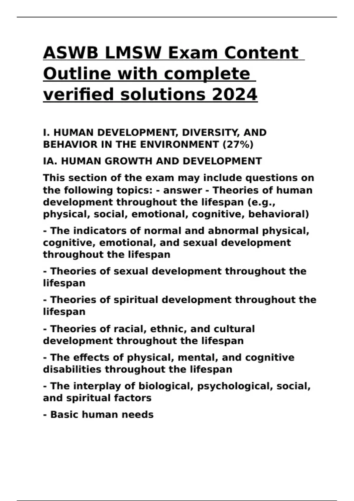 ASWB LMSW Exam Content Outline with complete verified solutions 2024 ...