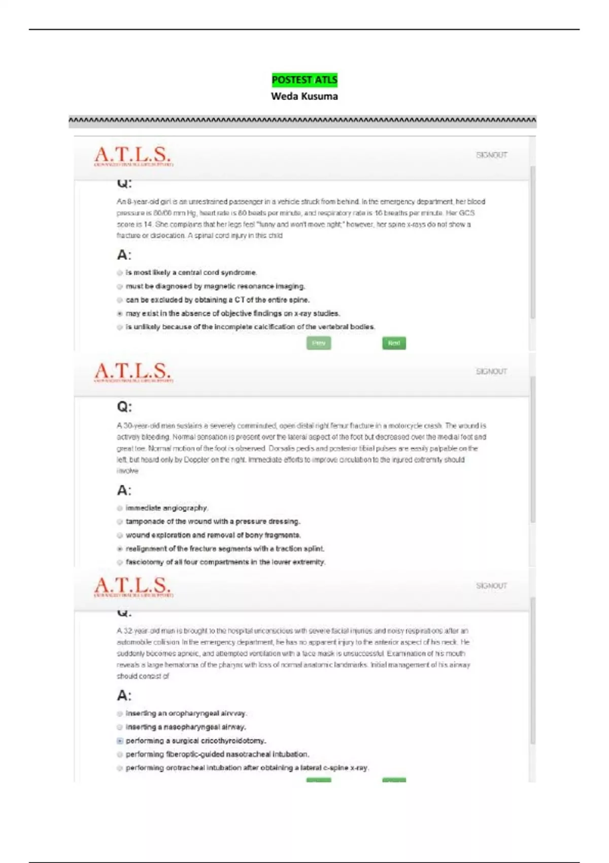 POSTEST ATLS 2024 QUESTIONS and ANSWERS (Updated 2024) - RN Nursing ...