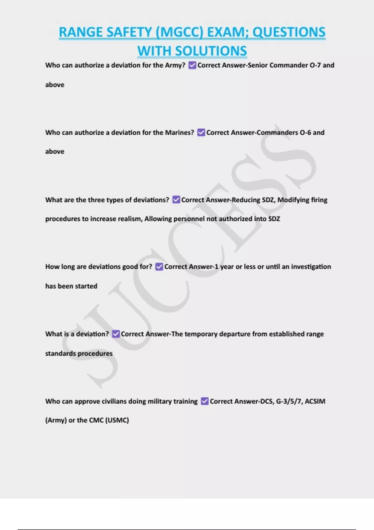 RANGE SAFETY (MGCC) EXAM; QUESTIONS WITH SOLUTIONS - Range Safety ...