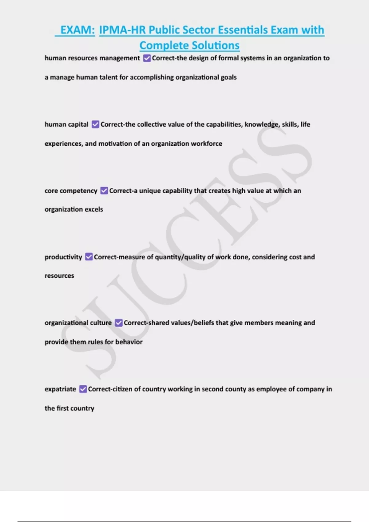 EXAM: IPMA-HR Public Sector Essentials Exam with Complete Solutions - IPMA - Stuvia US