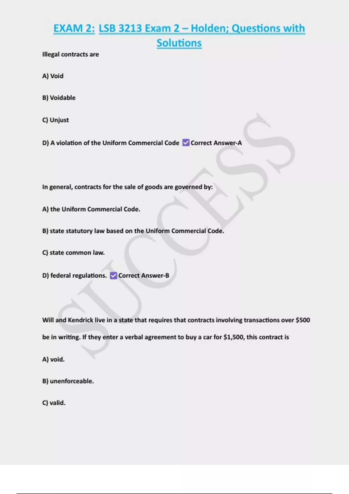 EXAM 2: LSB 3213 Exam 2 – Holden; Questions with Solutions - LSB 3213 - Stuvia US