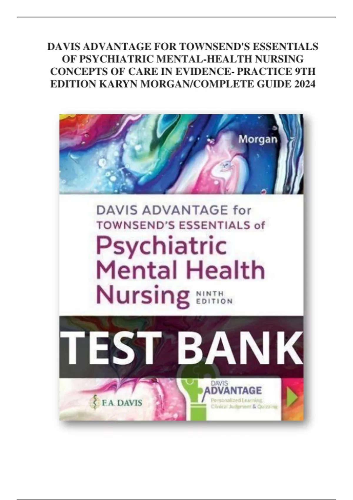 DAVIS ADVANTAGE FOR TOWNSEND'S ESSENTIALS OF PSYCHIATRIC MENTAL-HEALTH ...