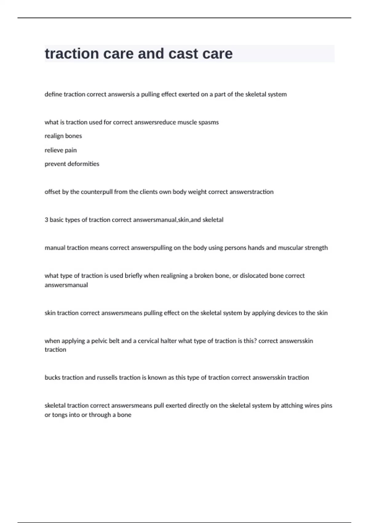 traction care and cast care exam 2024 with 100% correct answers ...