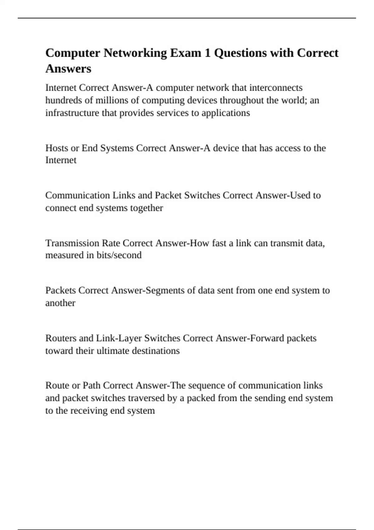 Computer Networking Exam 1 Questions with Correct Answers - Premium ...