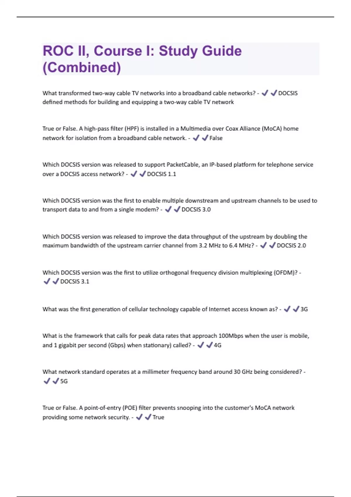 ROC II, Course I: Study Guide (Combined) Updated 2024/2025 Verified 100 ...