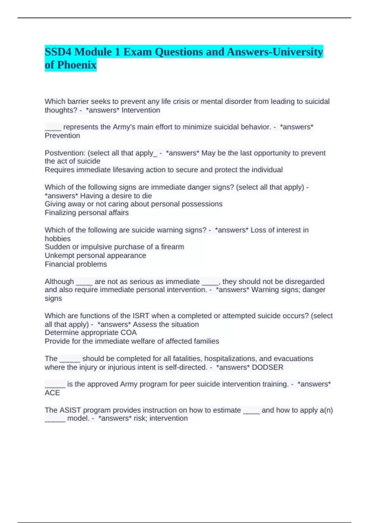 SSD4 Module 1 Exam Questions and Answers-University of Phoenix - SSD4 Module 1 - Stuvia US