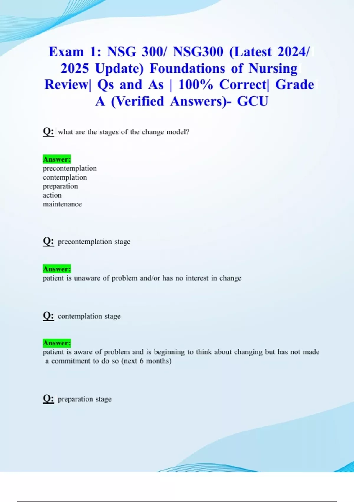 Exam 1: NSG 300/ NSG300 (Latest 2024/ 2025 Update) Foundations of ...