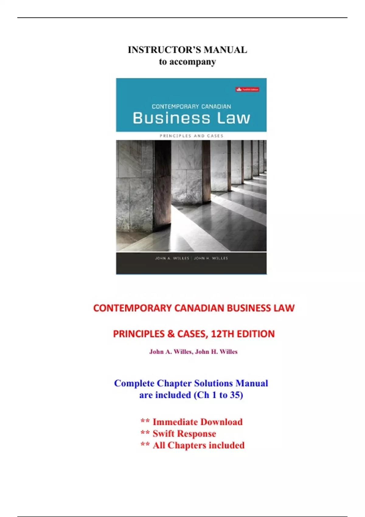 Solution Manual For CONTEMPORARY CANADIAN BUSINESS LAW PRINCIPLES ...