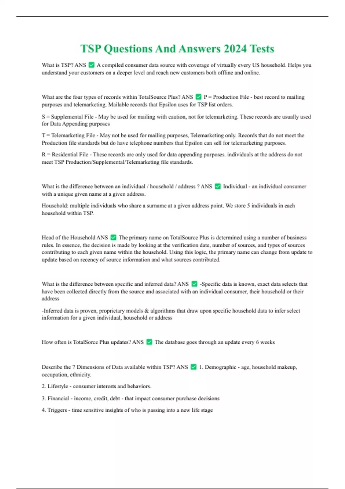 TSP Questions And Answers 2024 Tests - TSP - Stuvia US