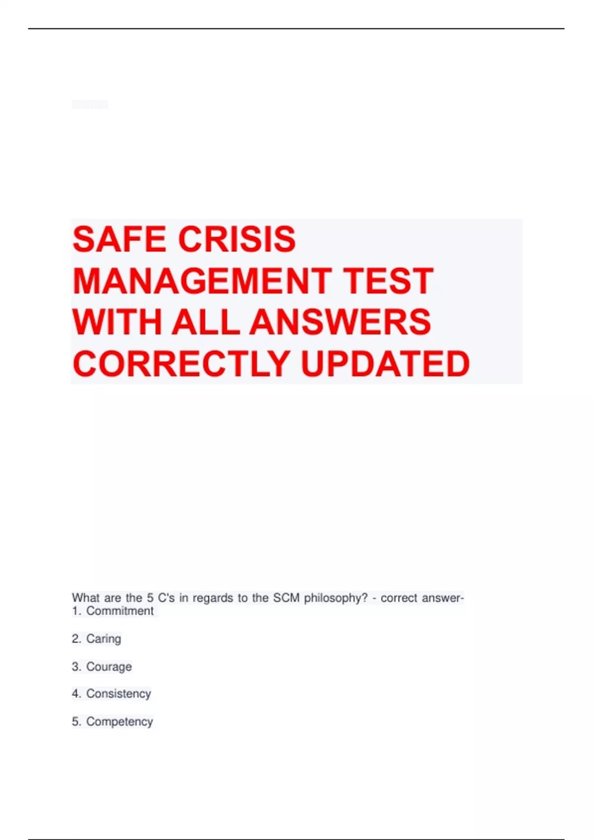 SAFE CRISIS MANAGEMENT TEST WITH ALL ANSWERS CORRECTLY UPDATED - SAFE ...