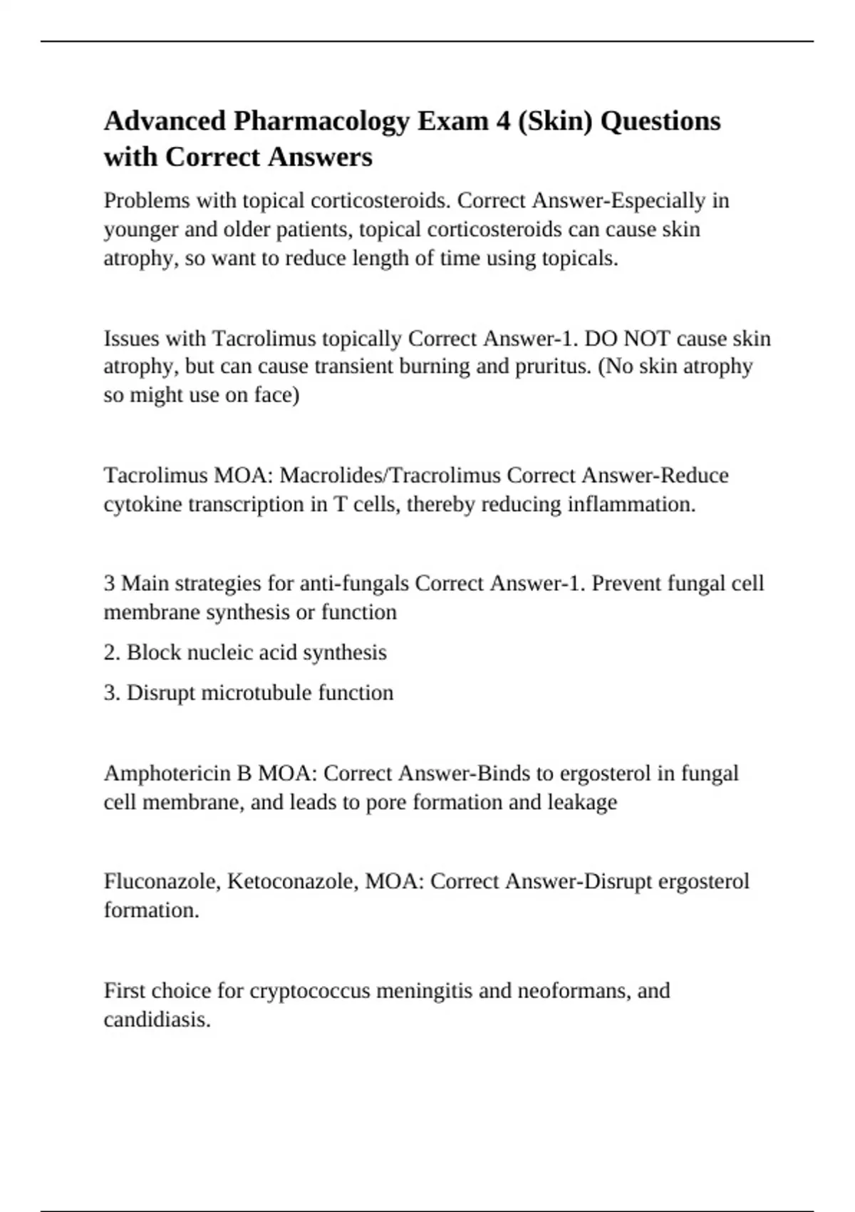 Advanced Pharmacology Exam 4 (Skin) Questions with Correct Answers ...