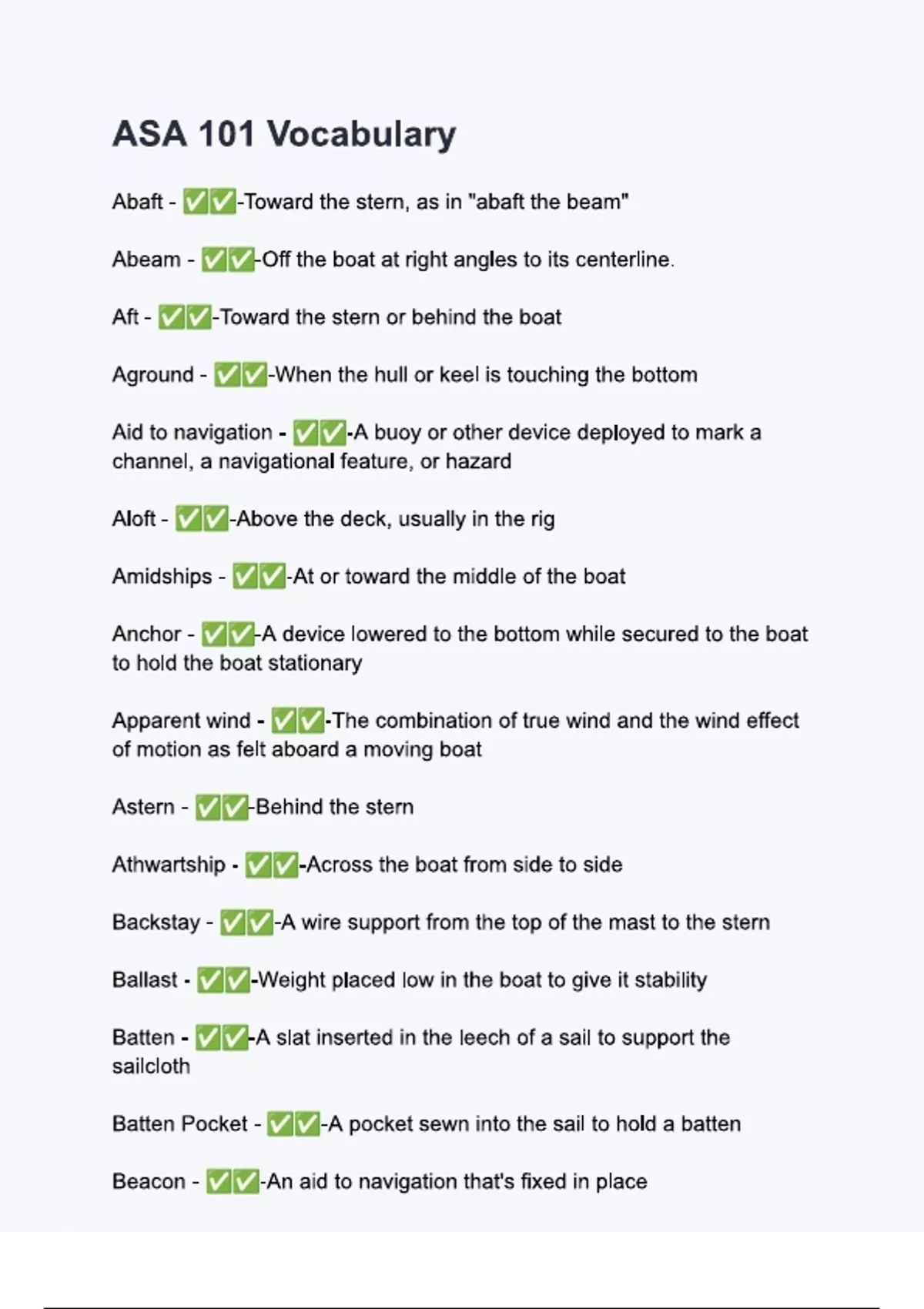 ASA 101 Vocabulary Questions with Explanations of Answers Latest Update ...
